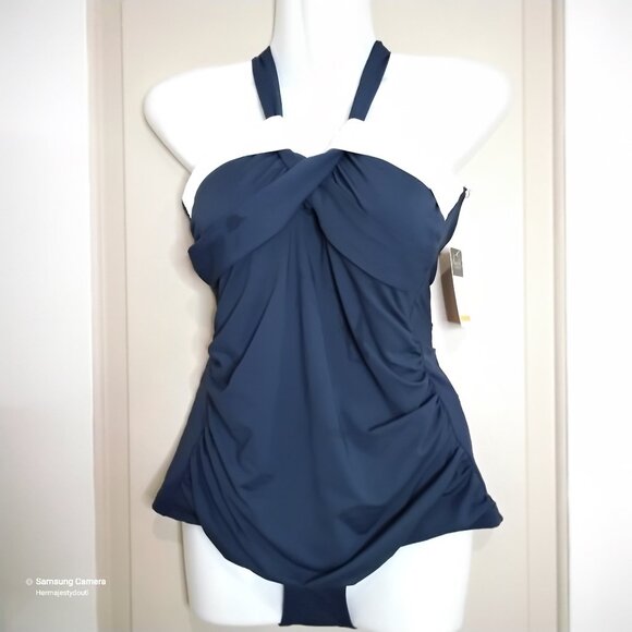 Anne Cole | Swim | Anne Cole Signature Navy White Halter Tie Tankini ...